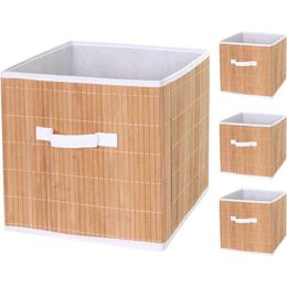 4er-Set Faltbox HHG 224, Korb Aufbewahrungskorb Ordnungsbox Sortierbox Aufbewahrungsbox, Bambus 32x32x32cm naturfarben - brown