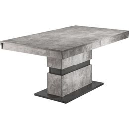 ByLiving - Esszimmertisch matthew /Küchen-Tisch 140 cm mit Auszugsfunktion auf 195 cm /Auszugstisch Light Atelier Beton-Optik grau /Esstisch