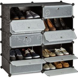 Schuhschrank mit 10 Fächern, Schuhregal groß, Steckregal Kunststoff, diy, HxBxT ca. 90 x 94 x 37 cm, schwarz - Relaxdays