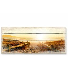 K&L WALL ART 100x40cm Holzbild Sunset Wanddeko aus Holz Boho Deko Farmhouse