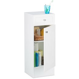 Badschrank Holz, kleiner Badezimmerschrank mit Schublade, Lamellen Design, hbt: 80 x 30,5 x 30,5 cm, weiß - Relaxdays
