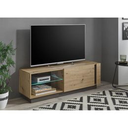 Lomadox - tv Lowboard CARDIFF-61 in Eiche Artisan Nb. mit Absetzungen in Graphit grau inkl. LED-Beleuchtung, b/h/t: ca. 138/46/40 cm - braun
