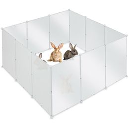 Freilaufgehege, 12-tlg. Auslauf für Kleintiere, hbt 72 x 155 x 155 cm, diy Freigehege zum Stecken, transparent - Relaxdays