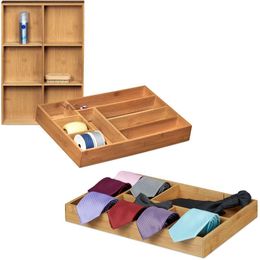 Relaxdays 3 tlg. Schubladenorganizer Set, Schubladeneinsatz, Küchenorganizer, Schubladenkasten, Besteckkasten, Holz, Bambus, natur