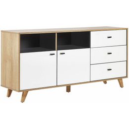 Beliani Sideboard Hellbraun und Weiß Faserplatte Holzoptik mit Holzgestell 3 Schubladen 2 Türen 2 Fächern Wohn- und Schlafzimmer Flur Salon Möbel - Heller