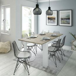 CAESAROO Tisch 140x90 cm ausziehbar Matt weiß und Eiche Eiche hell/weiß