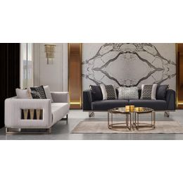 JVmoebel Wohnzimmer-Set Moderne Garnitur Dreisitzer Stoffsofa Grau Blau Set 2tlg Sofa Design