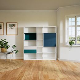 MYCS Aktenregal Blau - Büroregal: Schubladen in Hellgrau & Türen in Blau - Hochwertige Materialien - 190 x 196 x 34 cm, konfigurierbar