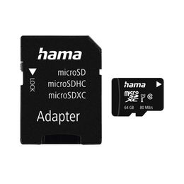 Hama microSDHC 16GB Class 10 UHS-I 80MB/s + Adapter/Foto Speicherkarte (64 GB, UHS-I Class 10, 80 MB/s Lesegeschwindigkeit), schwarz