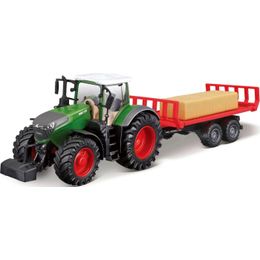 Bburago Spielzeug-Traktor Farmland, FENDT Vario 1050 mit Heuballen-Transporter, grün