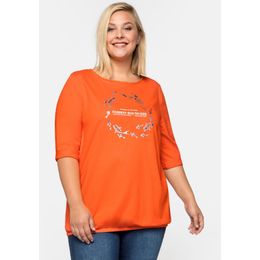 sheego Große Größen: Shirt mit Glitzerfrontprint und Gummizugbund, orange, Gr.48/50