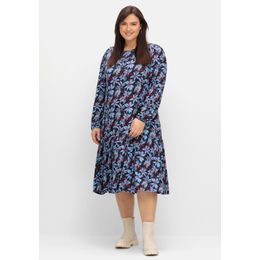 sheego Große Größen: Jerseykleid mit Blumendruck, in A-Linie, nachtblau gemustert, Gr.40