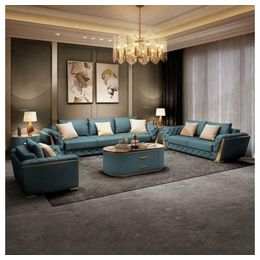 JVmoebel Wohnzimmer-Set Leder Designer Sofa Polster Garnitur 6tlg. Garnituren Couchtisch Tisch