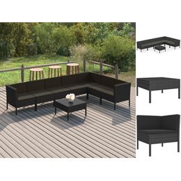 vidaXL Garten-Essgruppe 8-tlg Garten Lounge Set mit Auflagen Polyrattan Schwarz Sitzgruppe Set