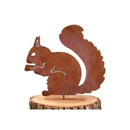 Glaskönig Gartenstecker Rostiges Eichhörnchen sitzend Baumstecker Edelrostdeko H.25cm x B.21cm Metall Roststecker 2mm dick für den Außenbereich