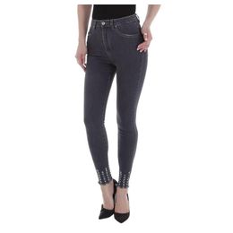 Ital-Design Skinny-fit-Jeans Damen Freizeit Destroyed-Look Stretch High Waist Jeans in Grau