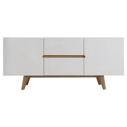 Miliboo Sideboard Skandinavienstil Weiß glänzend und Esche 160 cm MELKA