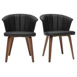 Miliboo Design-Stühle in Schwarz und dunklem Walnussfurnier (2er-Set) ALBIN