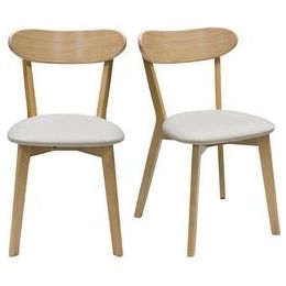 Miliboo Vintage-Stühle aus hellem Holz mit Eichenfurnier und beigem Stoff (2er-Set) DOVE