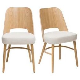 Miliboo Skandinavische Stühle aus Eichenholz und Stoff mit Bouclé-Wolleffekt in Ecru (2er-Set) EDITO