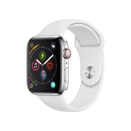 Apple Watch (Series 4) GPS + Cellular 44 mm - Rostfreier Stahl Silber - Sportarmband Weiß