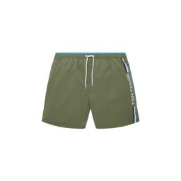 Tom Tailor Herren Badeshorts mit Logo Print, grün, Logo Print, Gr. M