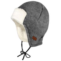 MaxiMo - Fleece-Mütze BABY PARKA zum Binden in grau meliert, Gr.49