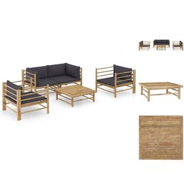 vidaXL Garten-Essgruppe 5-tlg Garten Lounge Set mit Dunkelgrauen Kissen Bambus Sitzgruppe Set
