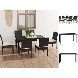 vidaXL Garten-Essgruppe 7-tlg Garten-Essgruppe Polyrattan Schwarz Sitzgruppe Set Sitzgruppe