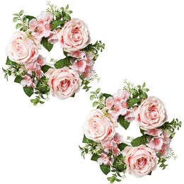 Kunstblume Kerzenring Rosen und Blüten Rose, Creativ green, Höhe 5 cm, im 2er Set, rosa