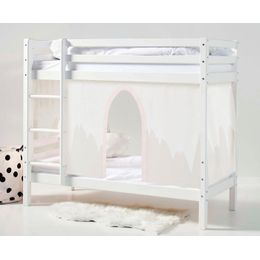 Hoppekids Etagenbett «Winter Wonderland» (Set, 4-St., Bett, Vorhang und zwei Matratzen), 70x160 massiv mit Vorhang & Matratzen, weiß