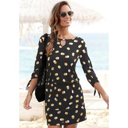 Buffalo Jerseykleid mit Bändern zum Knoten, kurzes Sommerkleid mit 3/4-Ärmeln, Strandkleid, gelb|schwarz
