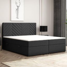 Möbel Punkt Boxspringbett MALIBU mit Bettkasten 180 x 200 cm Webstoff Schwarz Bett Bettkasten Hotelb