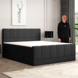 Boxspringbett Mario Basler Edition Dublin mit Bettkasten Taschenfederkern 180x200cm Schwarz