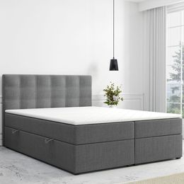 Boxspringbett ROM mit Bettkasten 180 x 200 cm Webstoff Anthrazit Bett Bettkasten