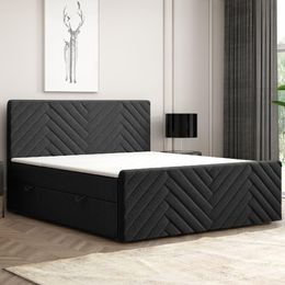 Boxspringbett MALIBU mit Bettkasten 180 x 200 cm Webstoff Schwarz Bett Bettkasten und Fussteil