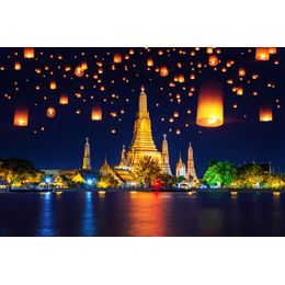 papermoon Fototapete "WAT ARUN-TEMPEL DER MORGENRÖTE BANGKOK THAILAND LATERNE" Tapeten Gr. B/L: 4,50 m x 2,80 m, Bahnen: 9 St., bunt Fototapeten