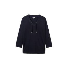 Tom Tailor Damen Plus - Langarmshirt mit V-Ausschnitt, blau, Gr. 48