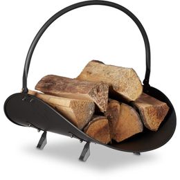 Kaminholzkorb schwarz, Brennholzkorb groß, Holzwiege Kamin, Feuerholzkorb Metall, HxBxT 40 x 38 x 48 cm, black - Relaxdays