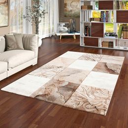 Pergamon Designer Teppich Maui Karo Barock Beige Braun - 140x200 cm