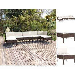 vidaXL Garten-Essgruppe 7-tlg Garten Lounge Set mit Auflagen Polyrattan Braun Sitzgruppe Set L