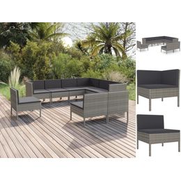 vidaXL Garten-Essgruppe 9-tlg Garten Lounge Set mit Auflagen Polyrattan Grau Sitzgruppe Set Lo