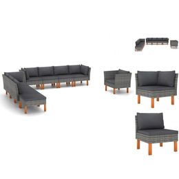 vidaXL Garten-Essgruppe 9-tlg Garten Lounge Set Polyrattan und Eukalyptusholz Grau Sitzgruppe