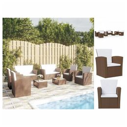 vidaXL Garten-Essgruppe 8-tlg Garten Lounge Set mit Auflagen Polyrattan Braun Sitzgruppe Set L