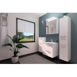 nobilia® elements Badmöbel-Set, (4-St), Badblock mit Spiegelschrank und Beimöbeln, weiß