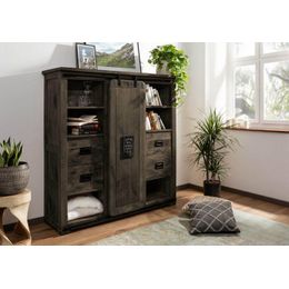 Massivmöbel24 Massivmoebel24 Highboard Highboard Mango 142x45x147 grau lackiert RAILWAY #262