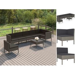 vidaXL Garten-Essgruppe 8-tlg Garten Lounge Set mit Auflagen Polyrattan Grau Sitzgruppe Set Lo