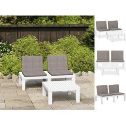 vidaXL Garten-Essgruppe 2-tlg Garten Lounge Set mit Auflagen Kunststoff Weiß Sitzgruppe Set Lo