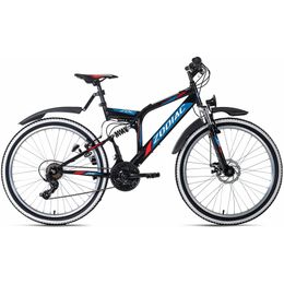 KS-Cycling Mountainbike KS CYCLING "Zodiac" Fahrräder Gr. 48 cm, 26 Zoll (66,04 cm), schwarz (schwarz, rot) Full Suspension