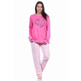 RELAX by Normann Pyjama Damen Pyjama langarm Schlafanzug mit Herzmotiv